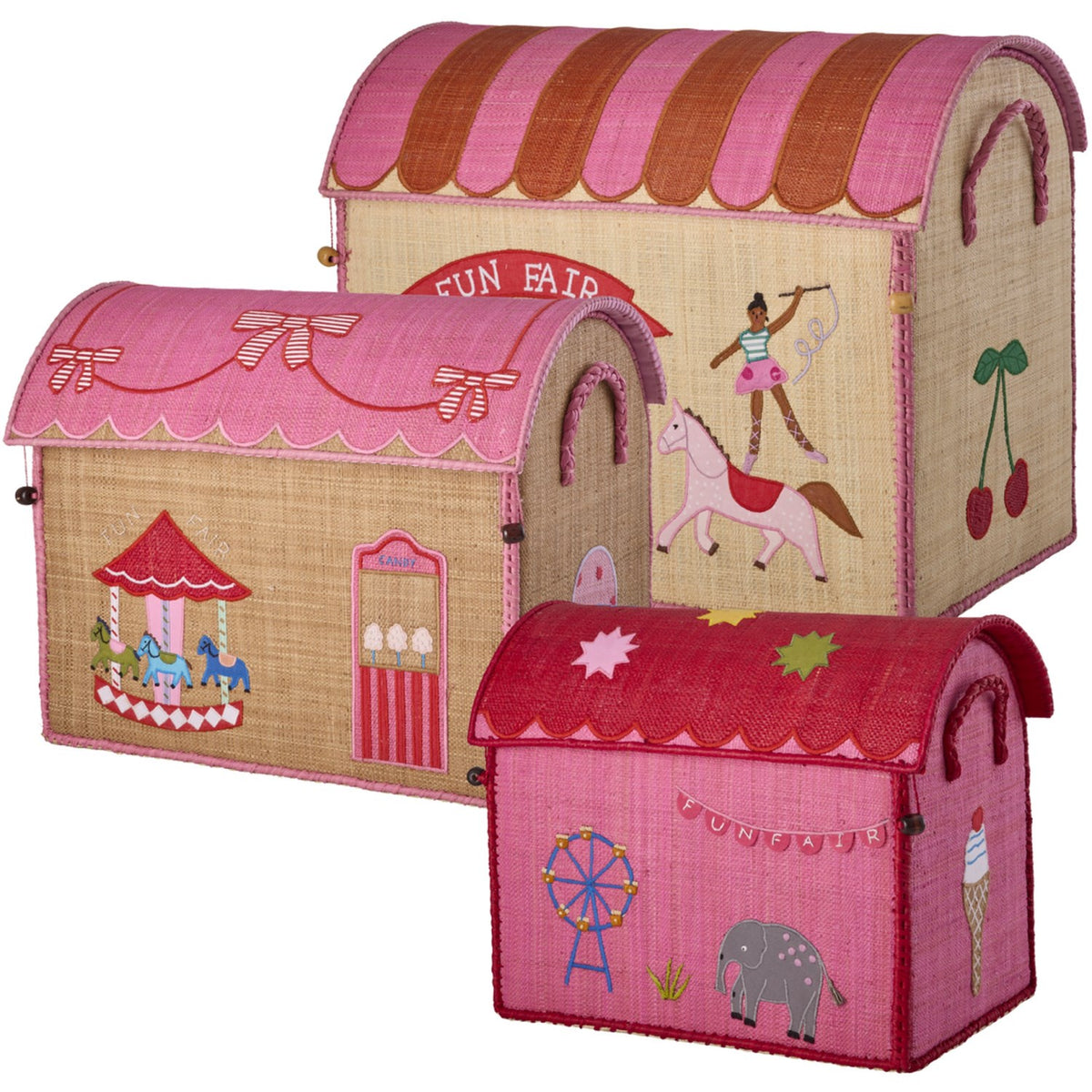 Køb Rice Pink Fun Fair Theme Raffia Legetøj Kurve 3-Pak