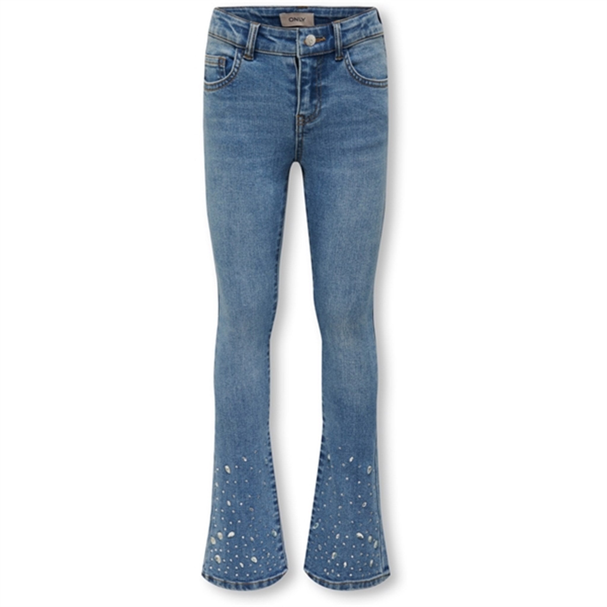 Medium Blue Denim Rachel Flared Rhinestone Denim Jeans